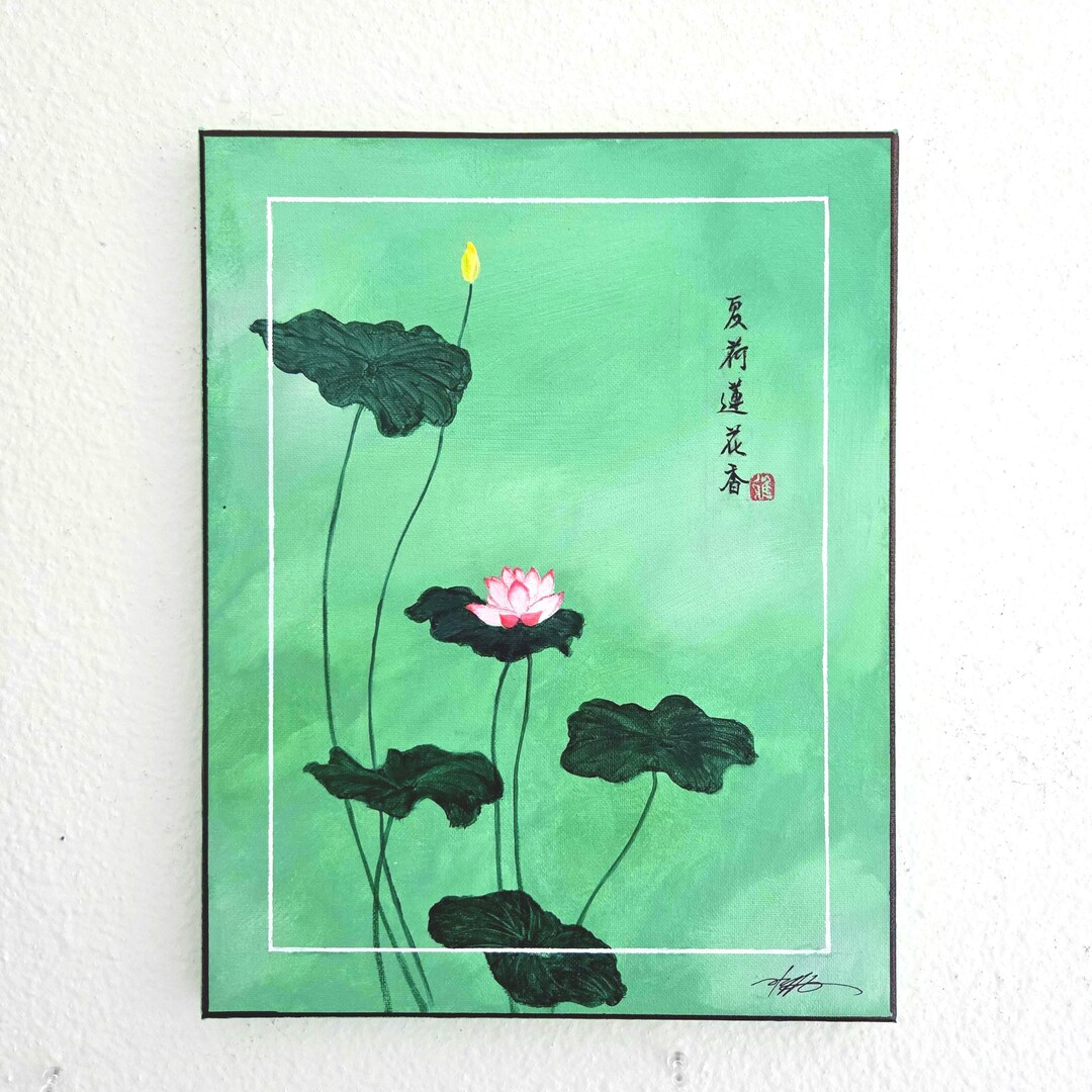 Lotus Flower Wall Art 11x14 – Original Hand Painted Canvas With Asian ...