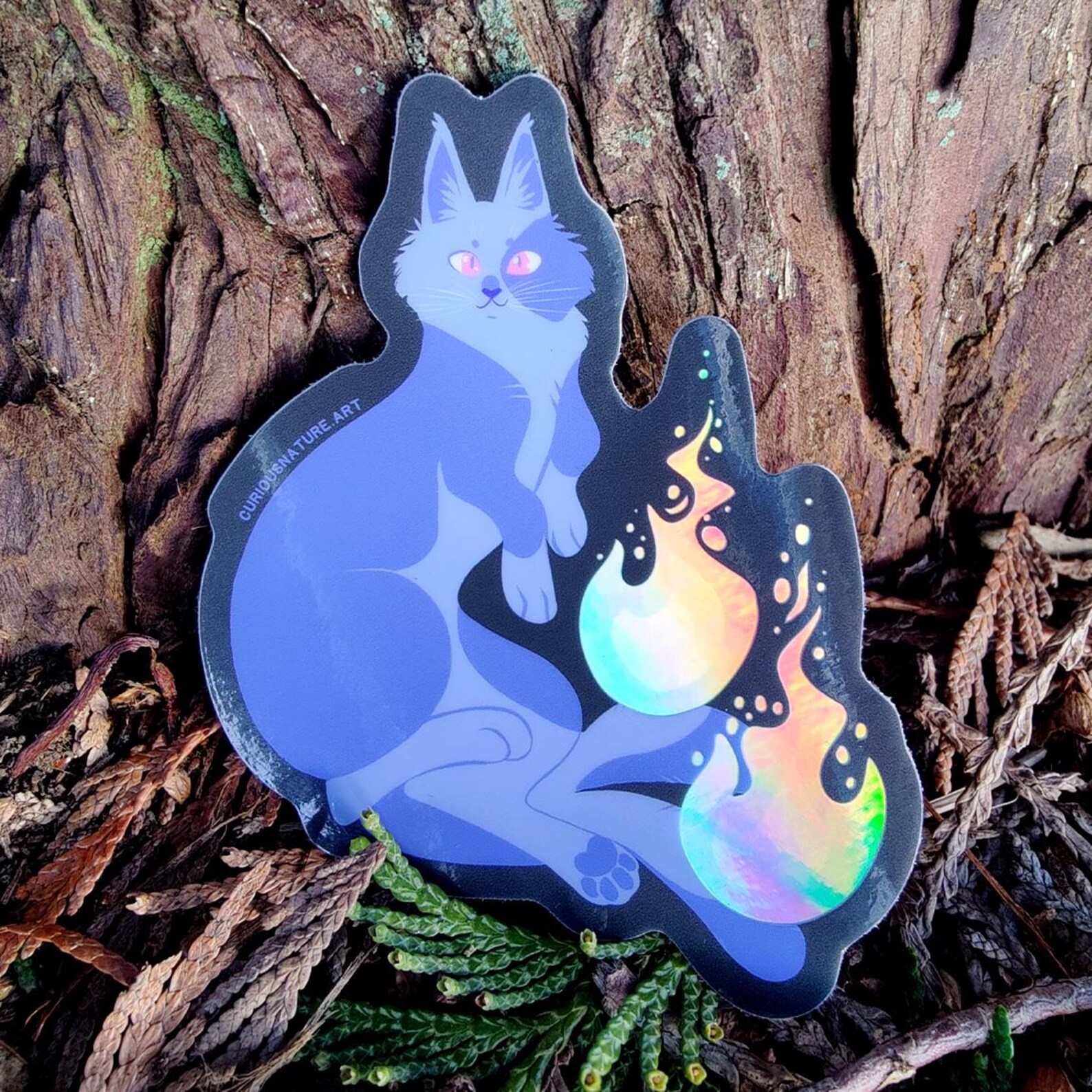 Nekomata Fire • Holographic Vinyl Sticker - Etsy