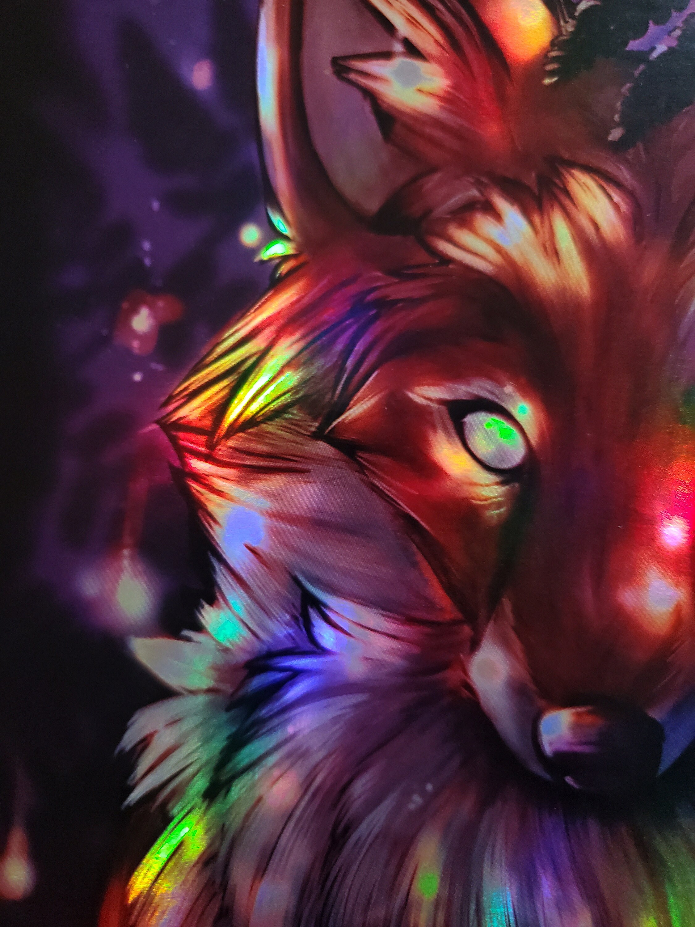 Fox Fire Kitsune and Wisp Holographic Art Print | Etsy