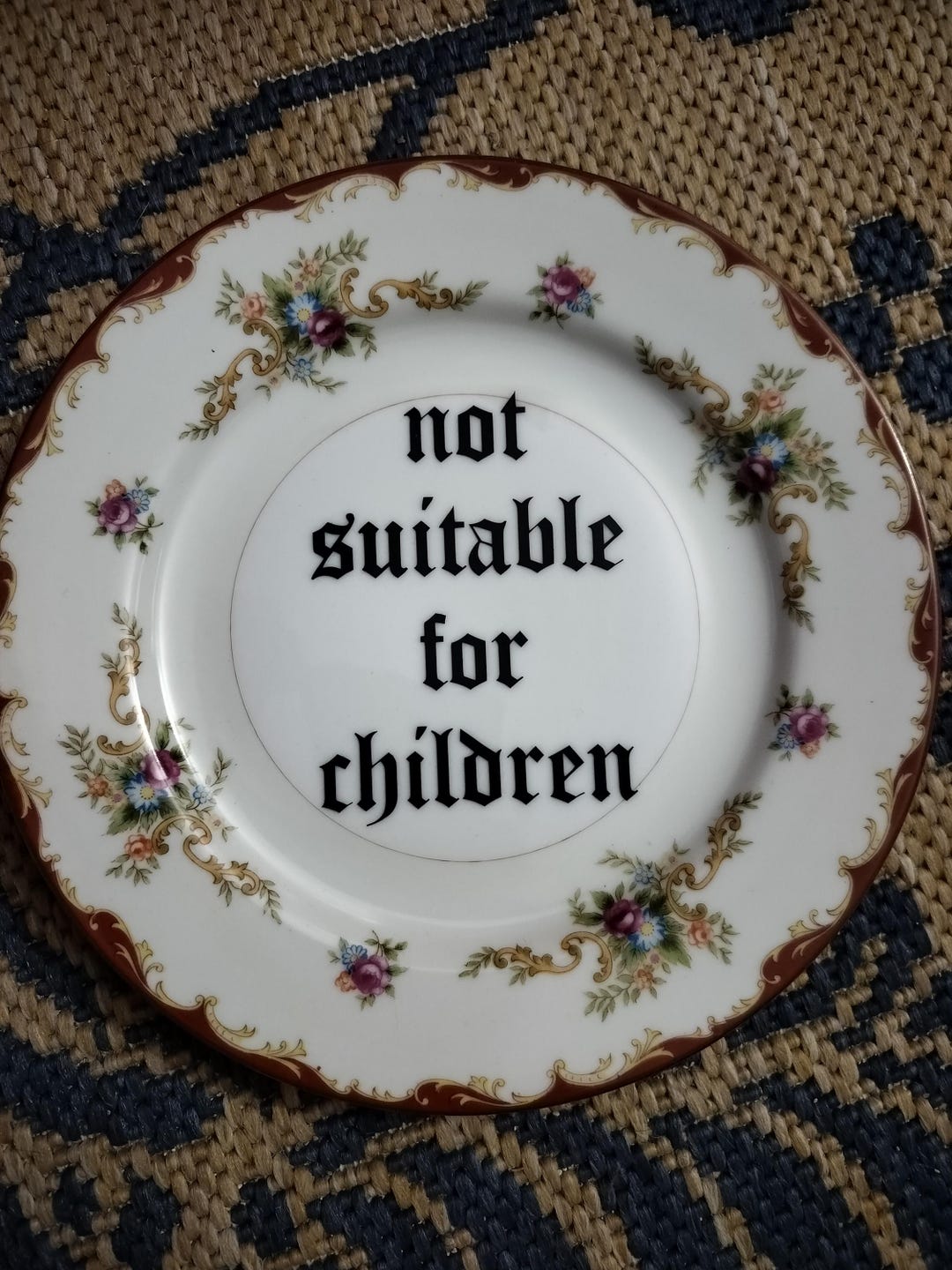 8" Cuss Word Swear Plate Dish Not Suitable for Children Gold Rim ...
