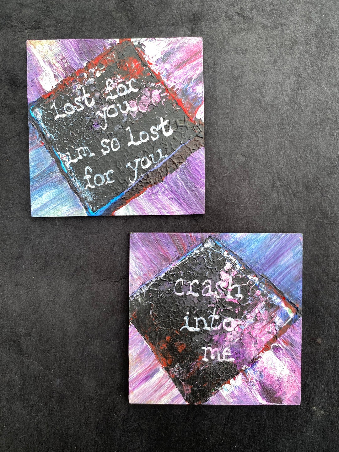 Set of Two Tiny Wood Song Lyric and Quote Abstract Art Crash Into Me ...
