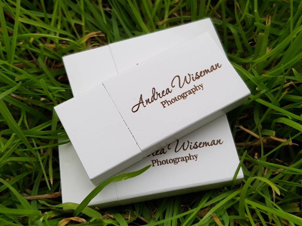 Logo Engraved White Wooden USB Block Flash Drive Personalised Wedding ...