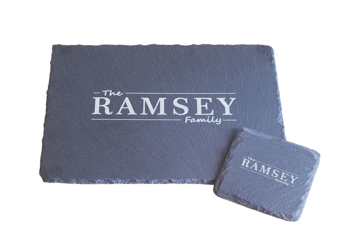 Personalised Family Name Slate Placemat and Coaster Set Laser Engraved ...