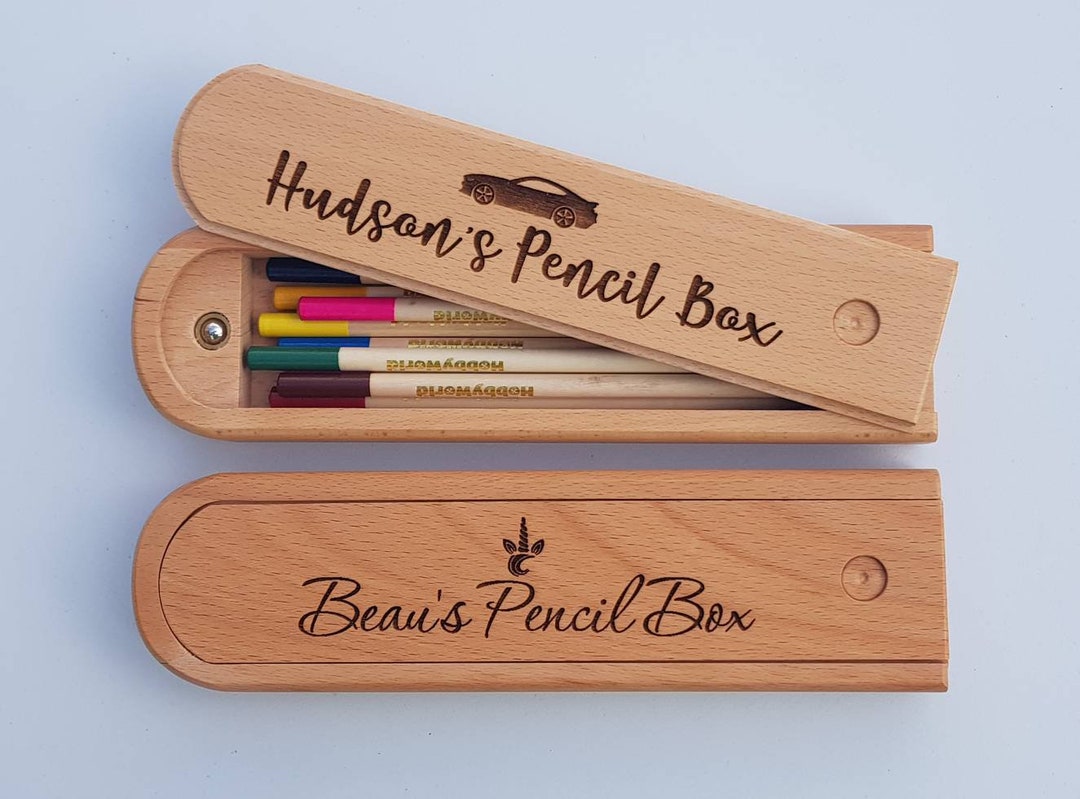 Childrens Solid Wooden Unicorn Car Pencil Box Engraved Personalised ...