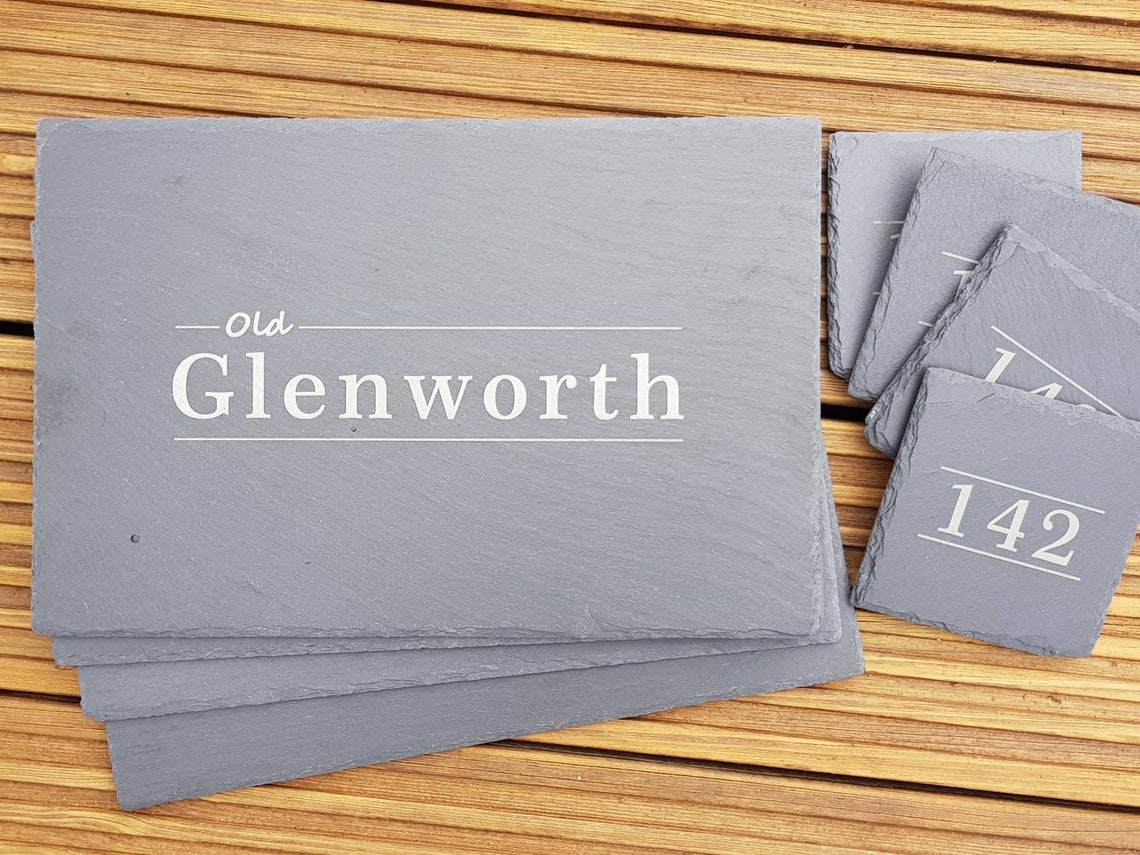 Personalised Family Name Slate Placemat and Coaster Set Laser Engraved ...