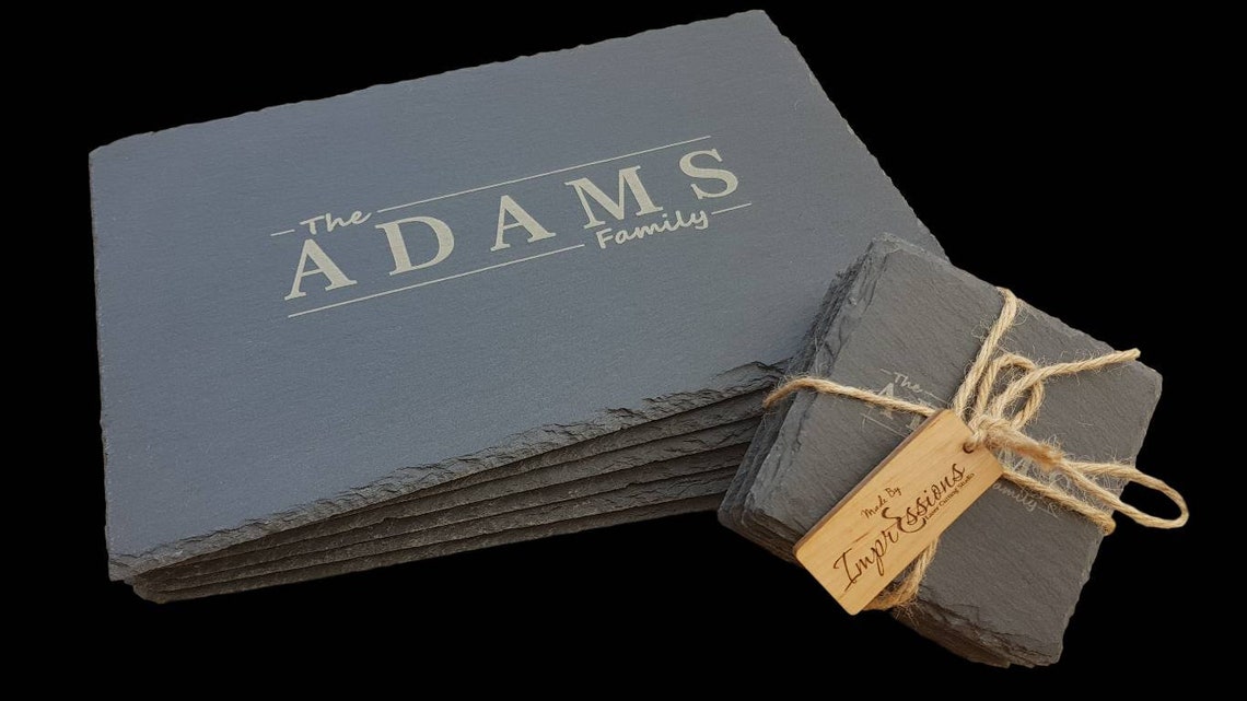Personalised Family Name Slate Placemat and Coaster Set Laser Engraved ...