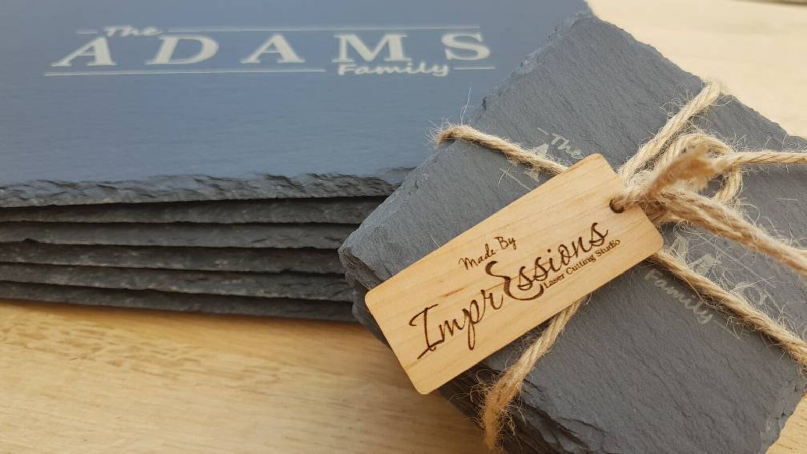 Personalised Family Name Slate Placemat and Coaster Set Laser Engraved ...