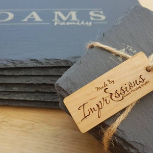 Personalised Family Name Slate Placemat and Coaster Set Laser Engraved ...