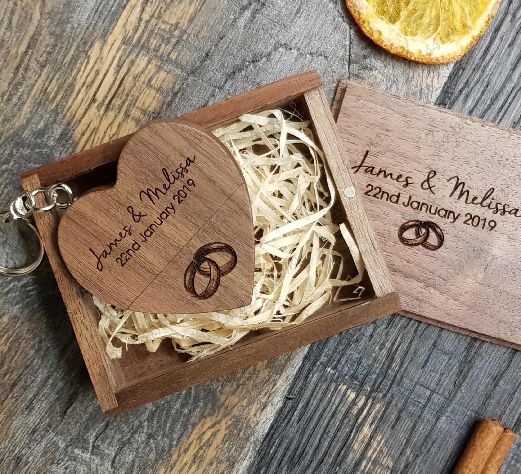 Walnut Wooden Love Heart USB Keyring and Gift Box With Logo - Etsy UK