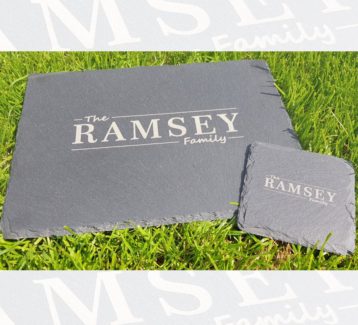 Personalised Family Name Slate Placemat and Coaster Set Laser Engraved ...