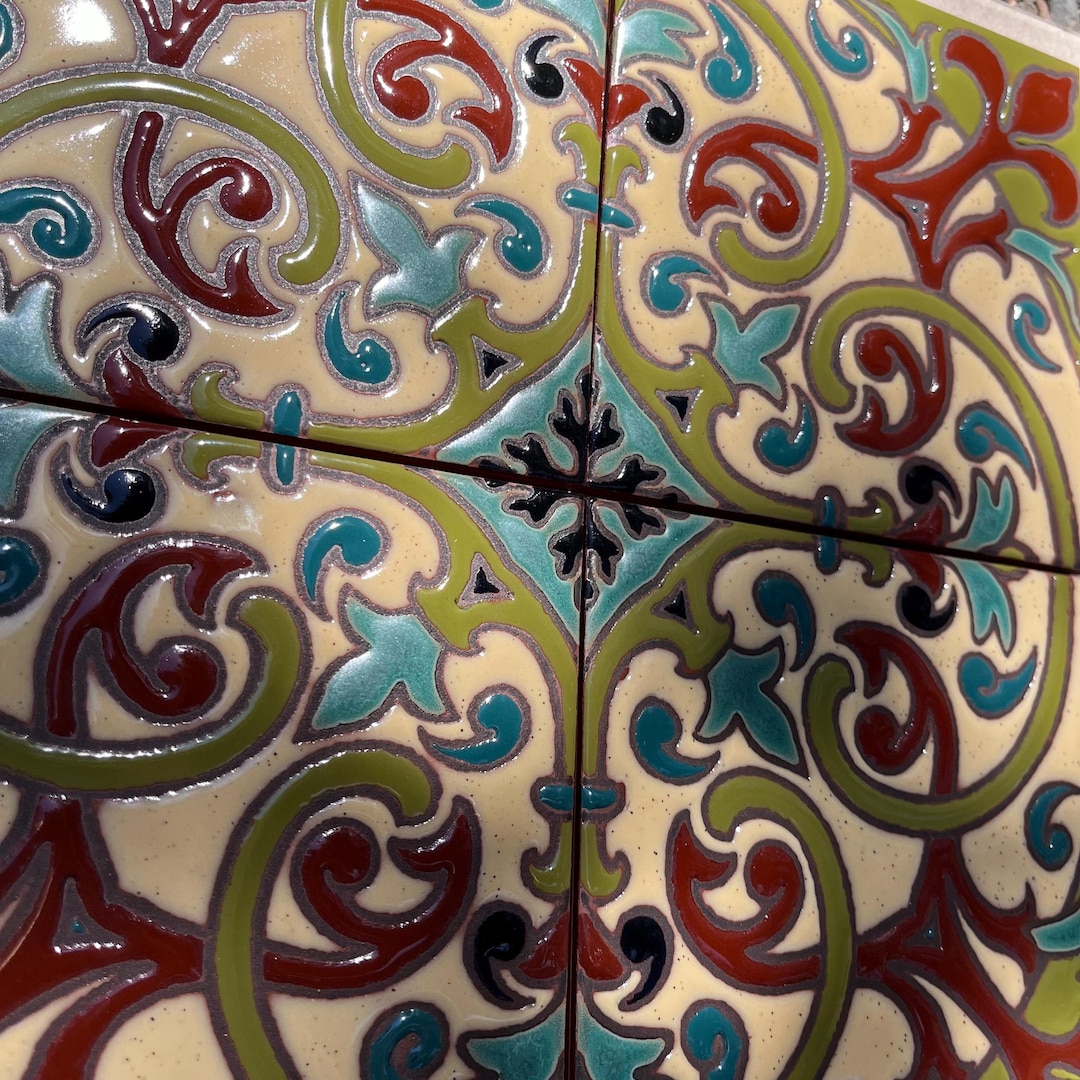 Emily. Set of 4 6x6 Hand Crafted Tile. Art Deco, Revival Hand-painted ...