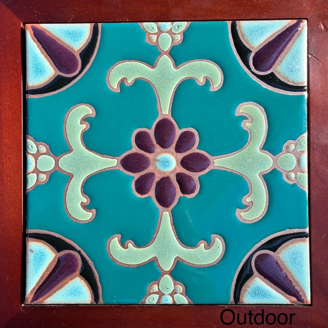 Decorative 6x6 Craftsmen Tile Hand-painted Pool Safe Wax Resist Raised ...