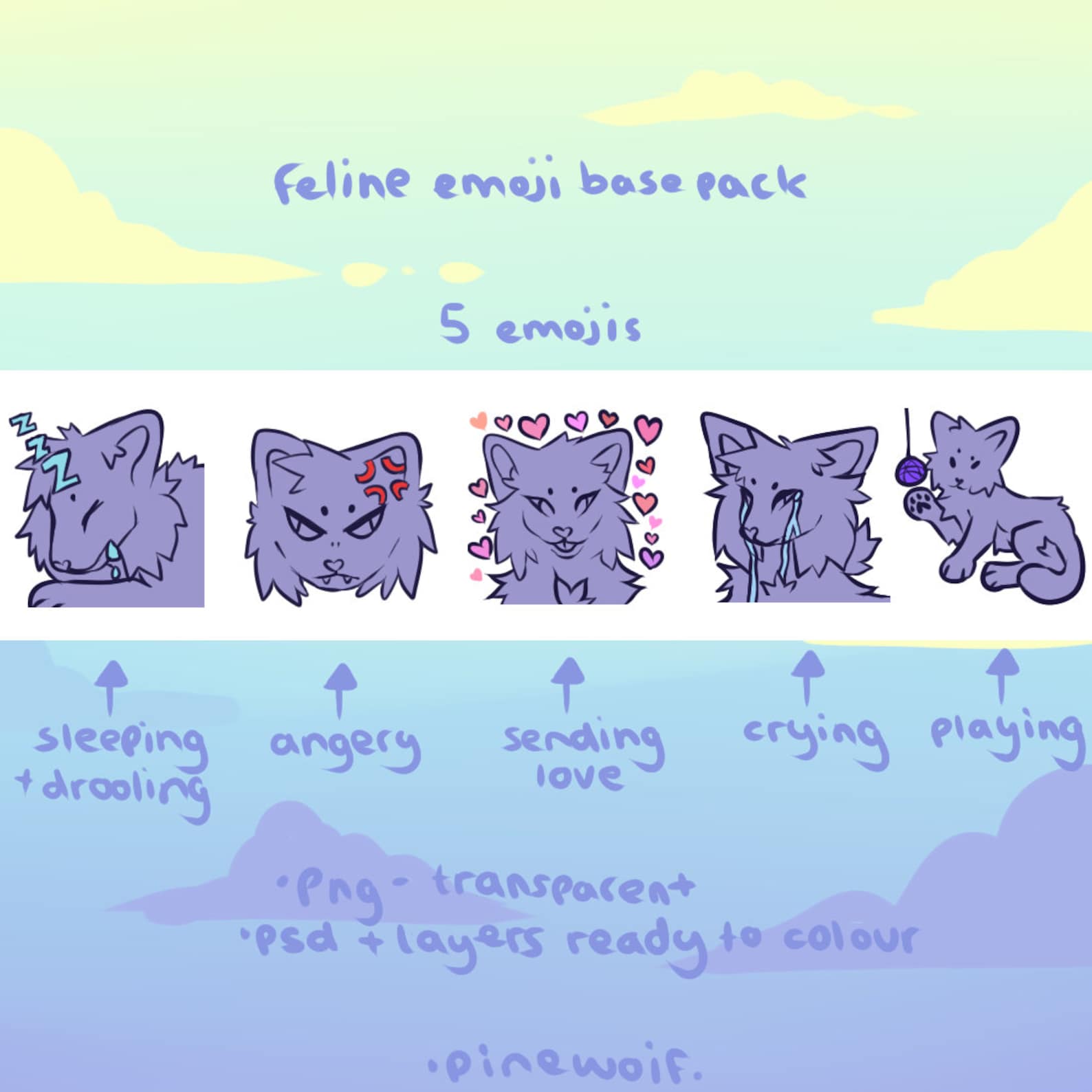 Furry Feline Emote / Emoji Pack - Base / Lineart - Etsy