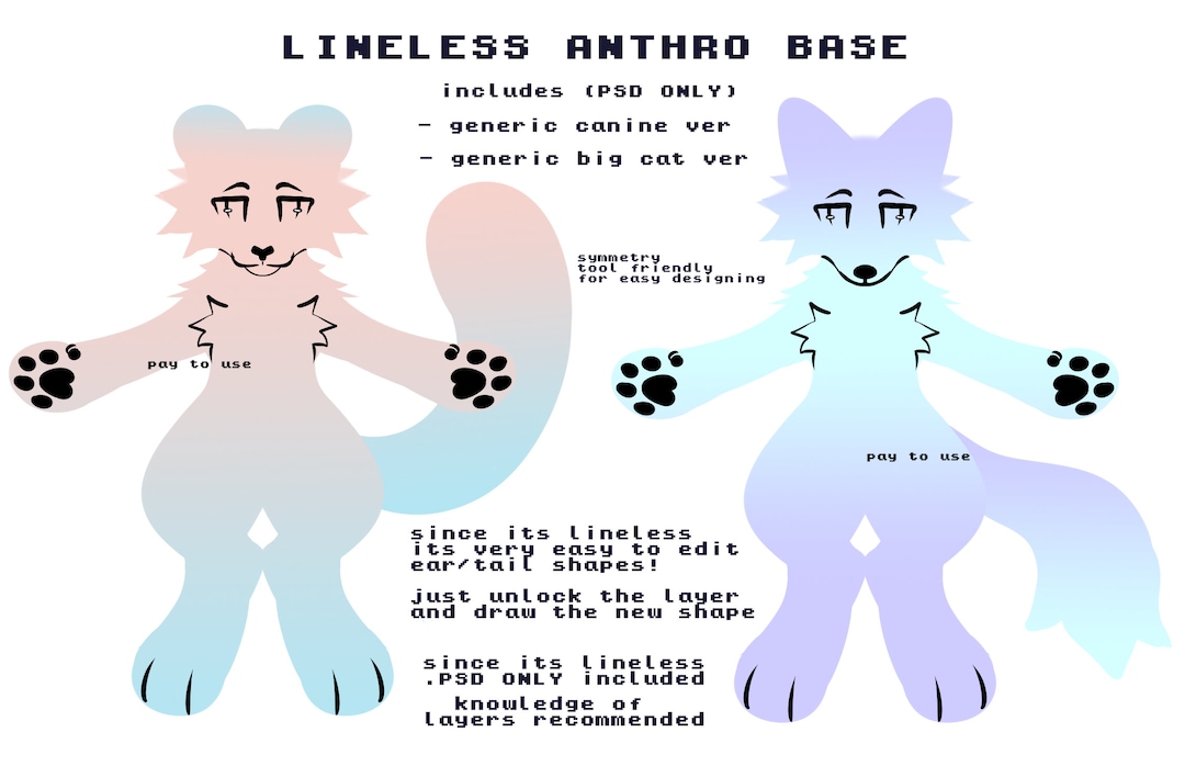 Lineless Anthro (feline+canine) - Base / Lineart - Etsy