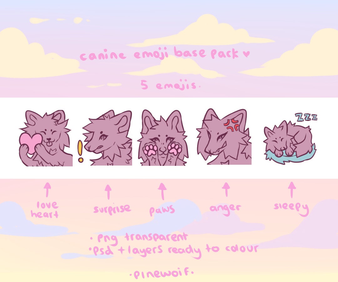 Furry Canine Emote / Emoji Pack - Base / Lineart - Etsy