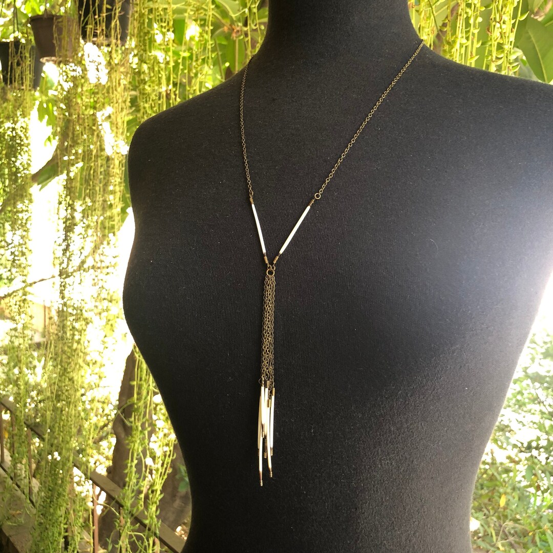 Porcupine Quill Necklace, Quill Jewelry, Delicate Fringe, Y Necklace ...