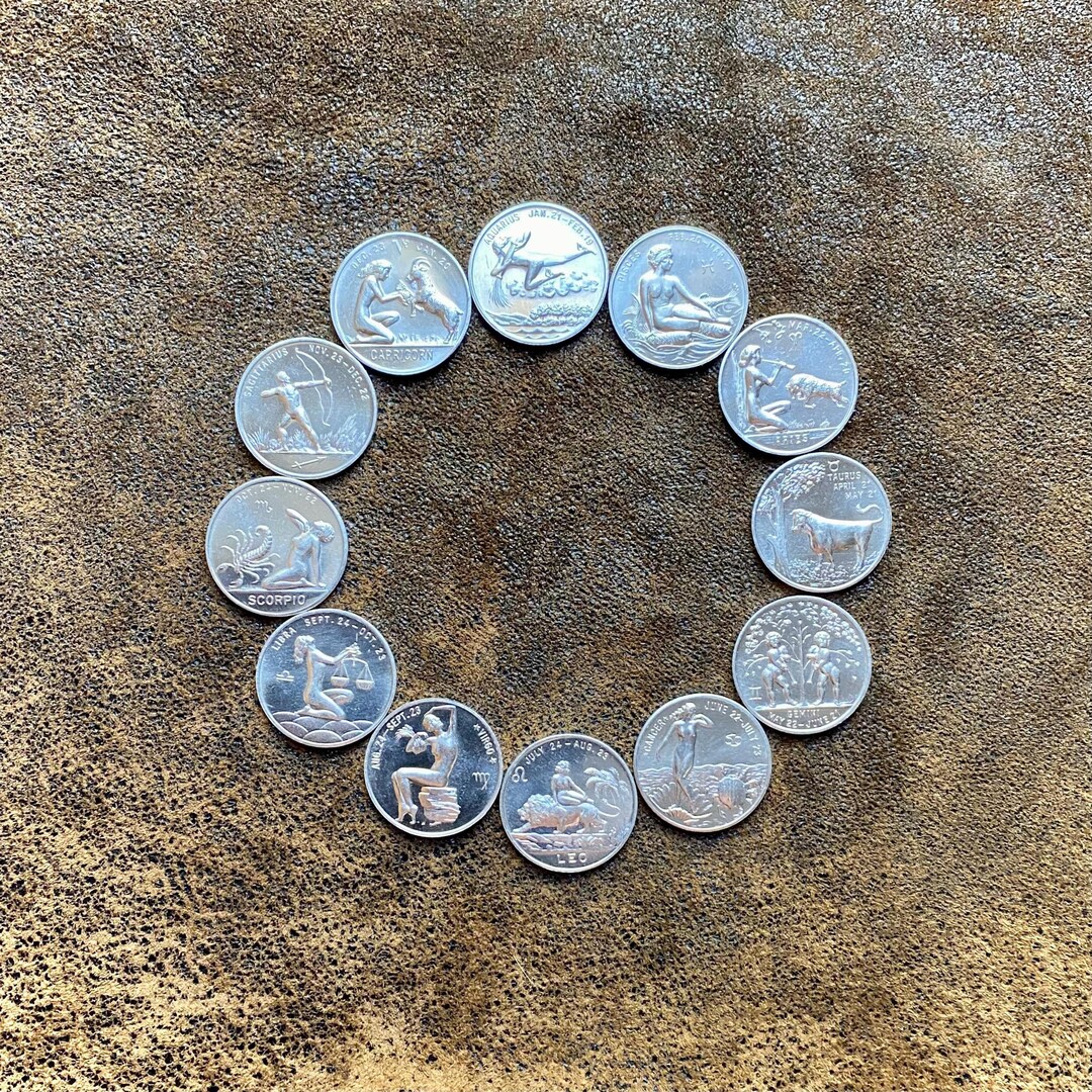 Zodiac Star Sign Coin, Astrology Sign Token, Vintage Aluminum Silver ...