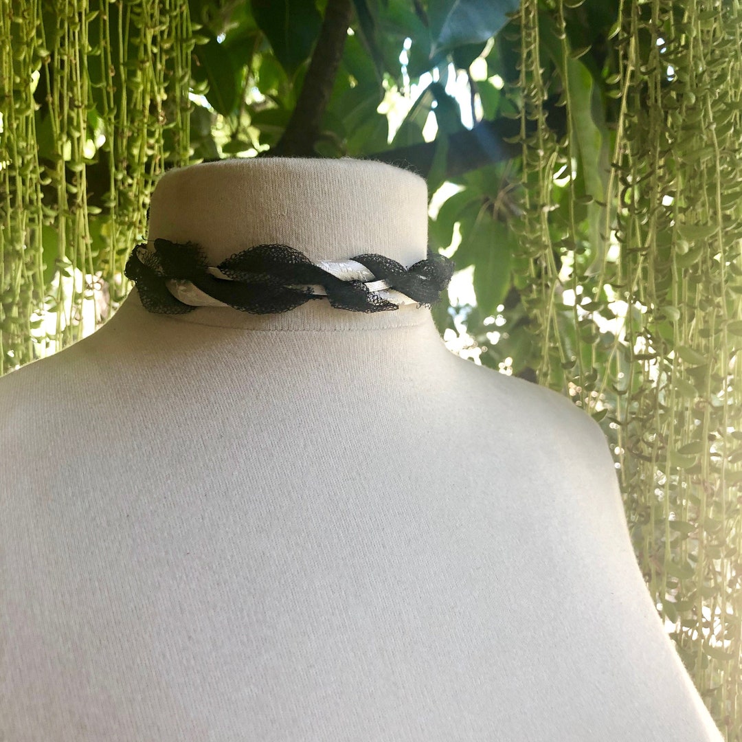 Black and Ivory Braided Ribbon Gothic Choker Costume - Etsy