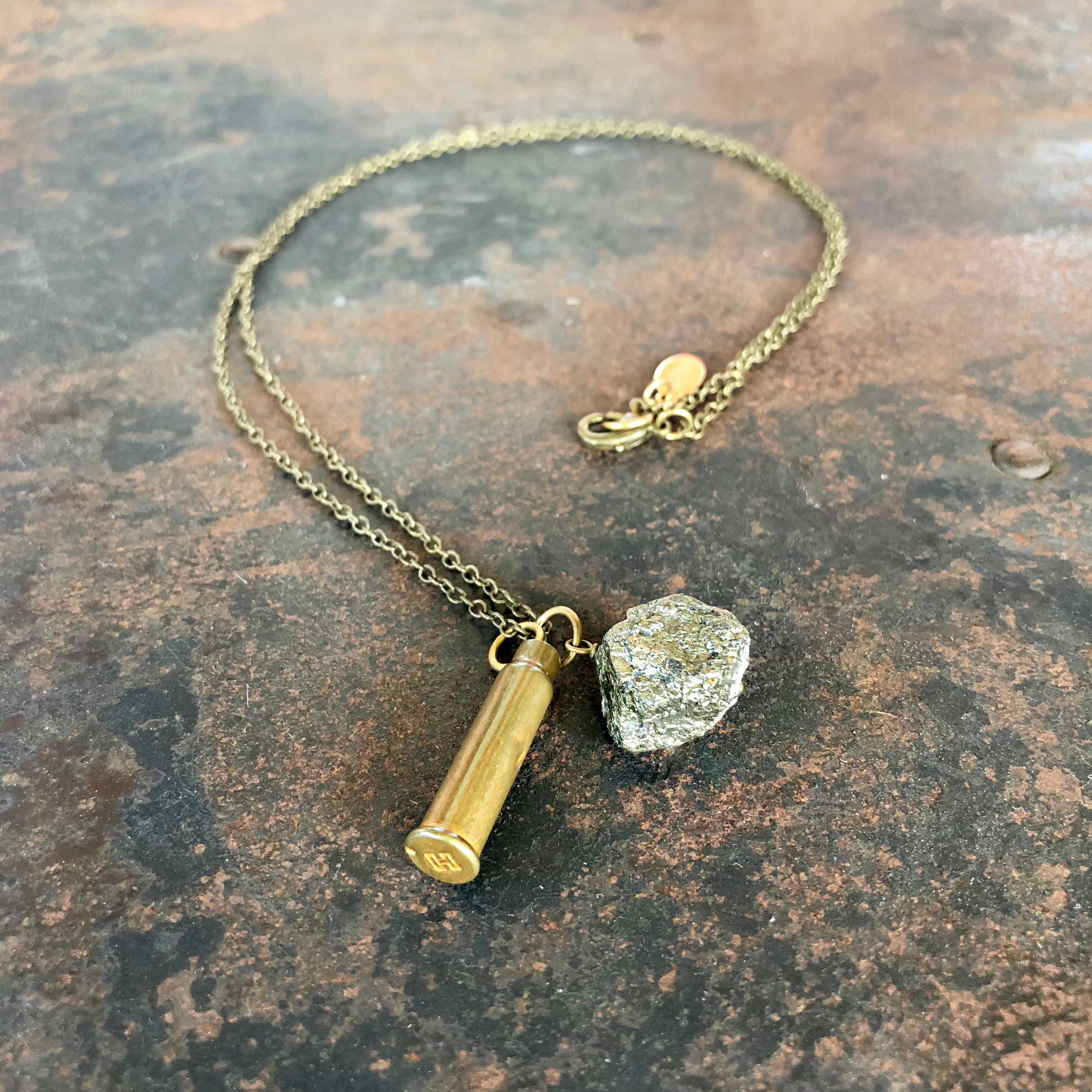 Recycled Bullet, Pyrite Necklace, Bullet Casing Jewelry, Necklace ...