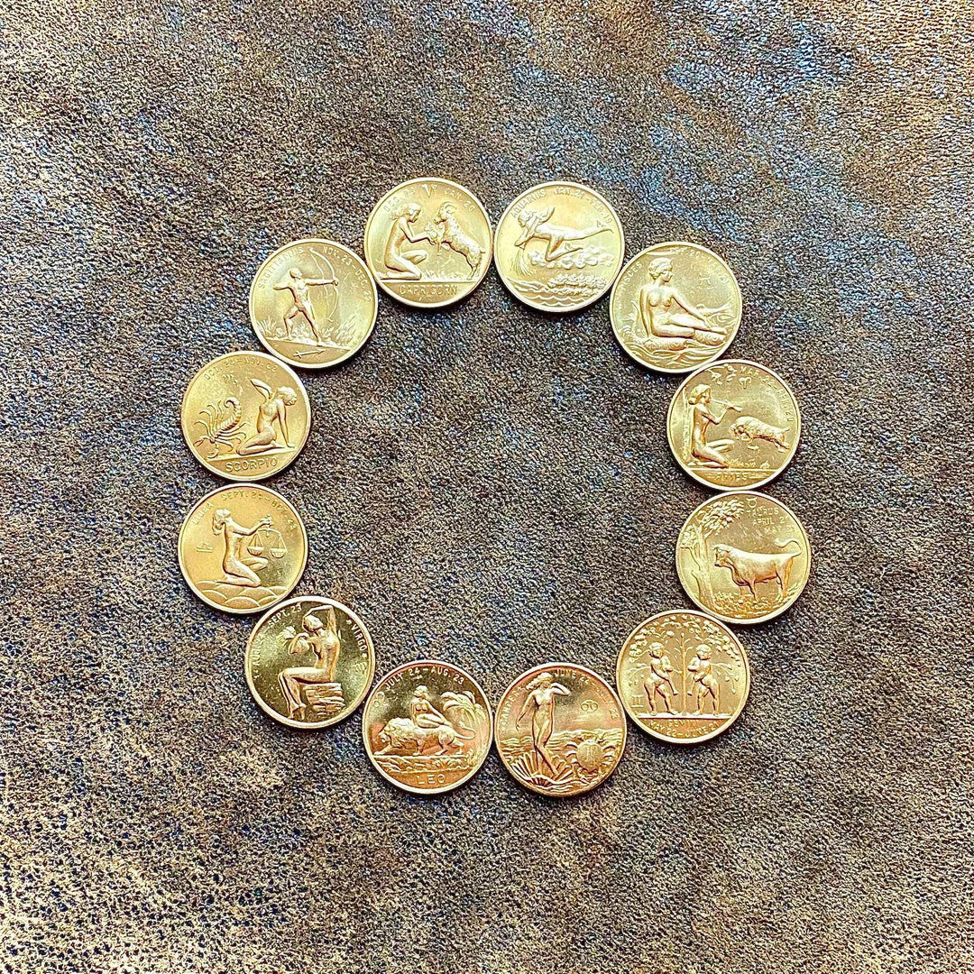 Zodiac Star Sign Pendant, Astrology Sign Token, Vintage Brass Coin ...