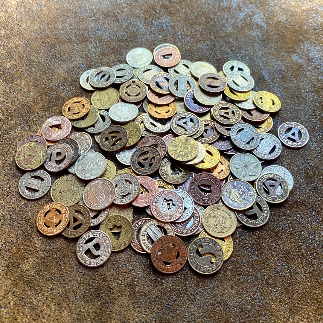 Vintage Transit Tokens, Cut-out Coins, 10 Assorted Dime-size Transit ...