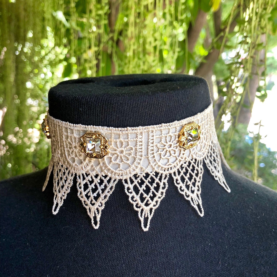 Baroque Victorian Edwardian Steampunk Lace Choker, Square Crystal ...