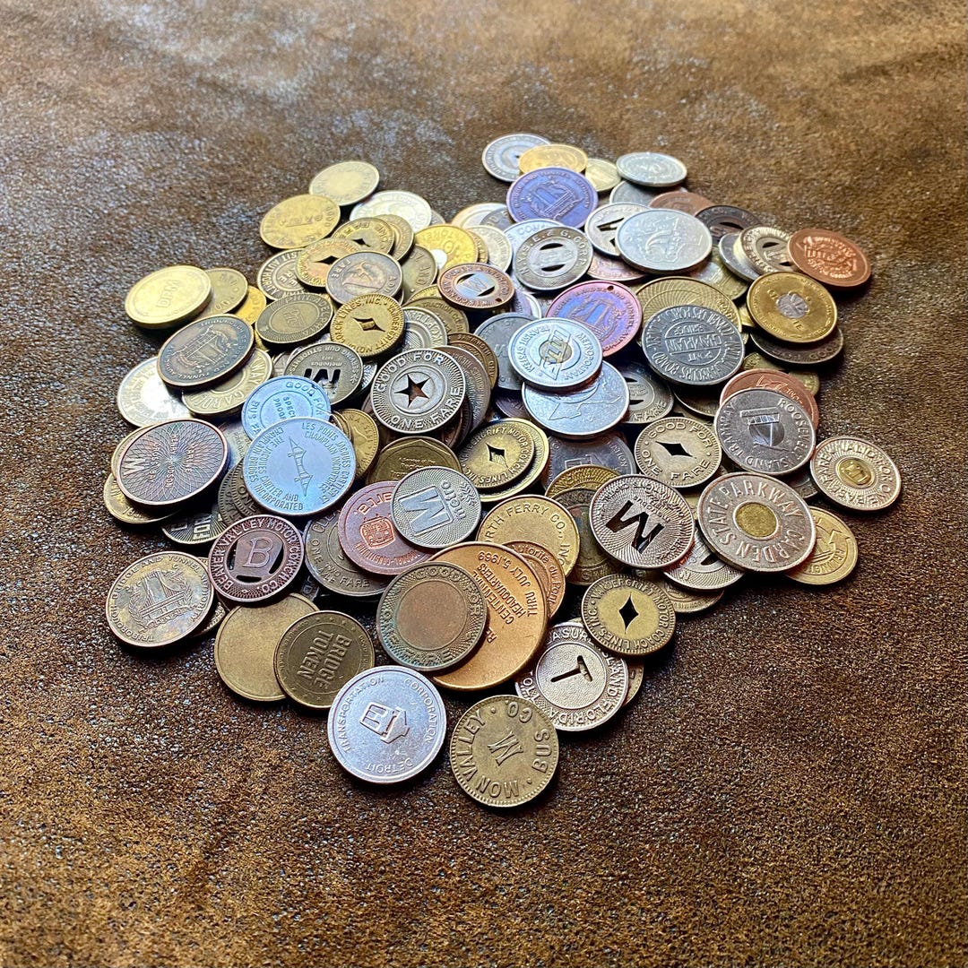Vintage Transit Tokens, 10 Assorted Quarter-size Transit Tokens, Cut ...