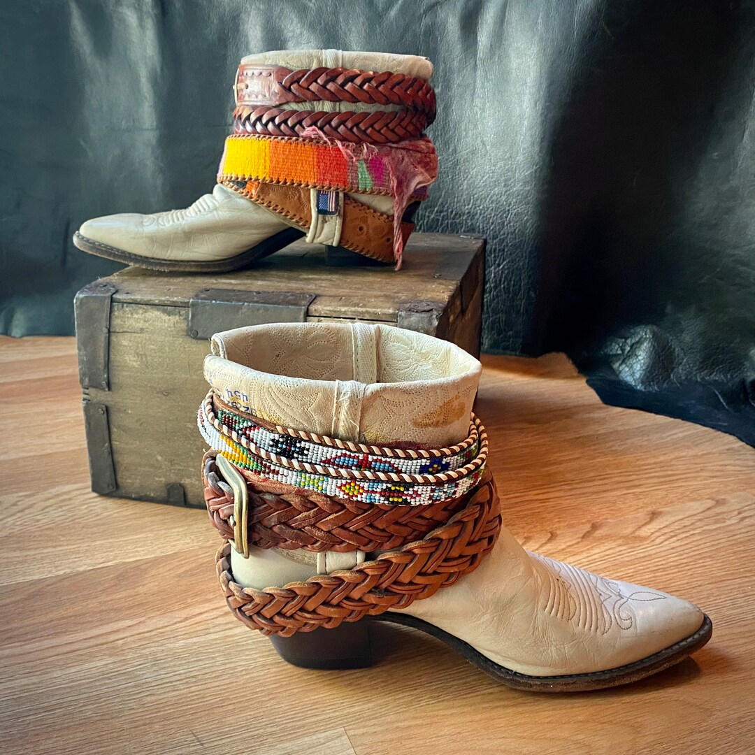 Vintage Dan Post Western Style Ankle Boots With OOAK Custom Boot Wraps ...