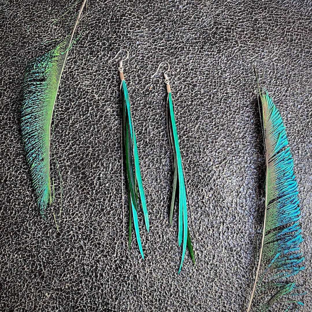 Emerald Green Feather Earrings, Delicate Boho Feather Vacation Earrings ...