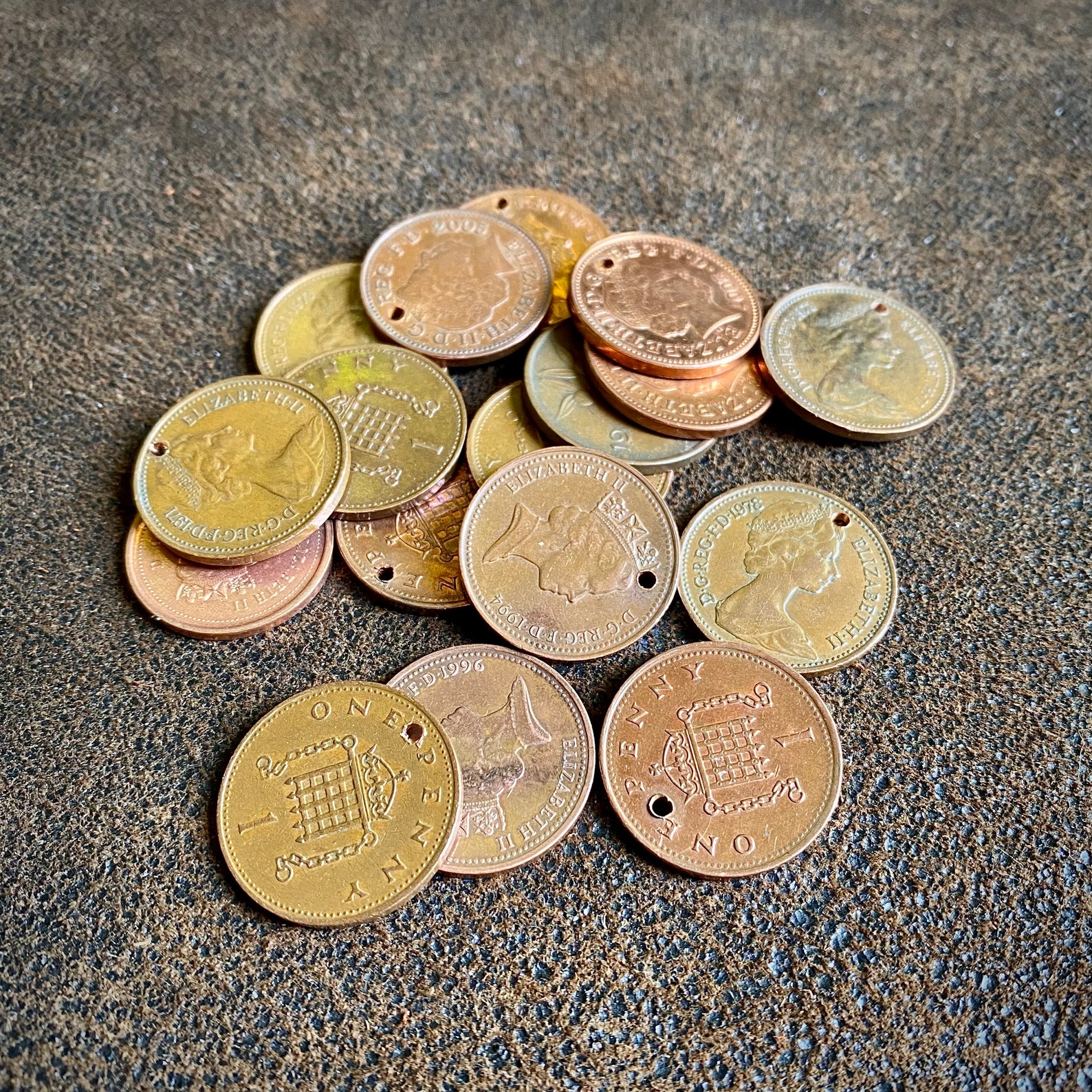 Ten (10) World Coins, Mixed Lot of Foreign Coins, Pre-drilled Holes for ...