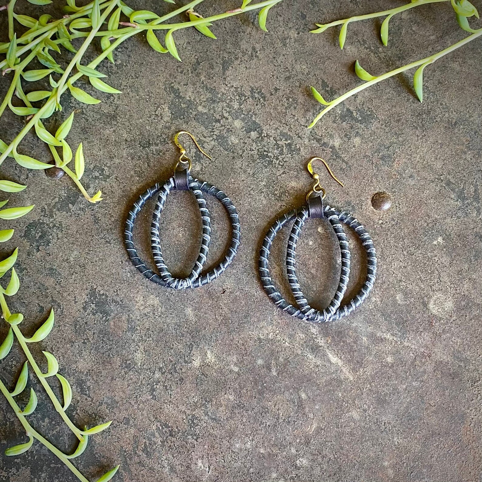 Black Cat Eye Shape Earrings, Black Leather Hoop Earrings, Big Circle ...
