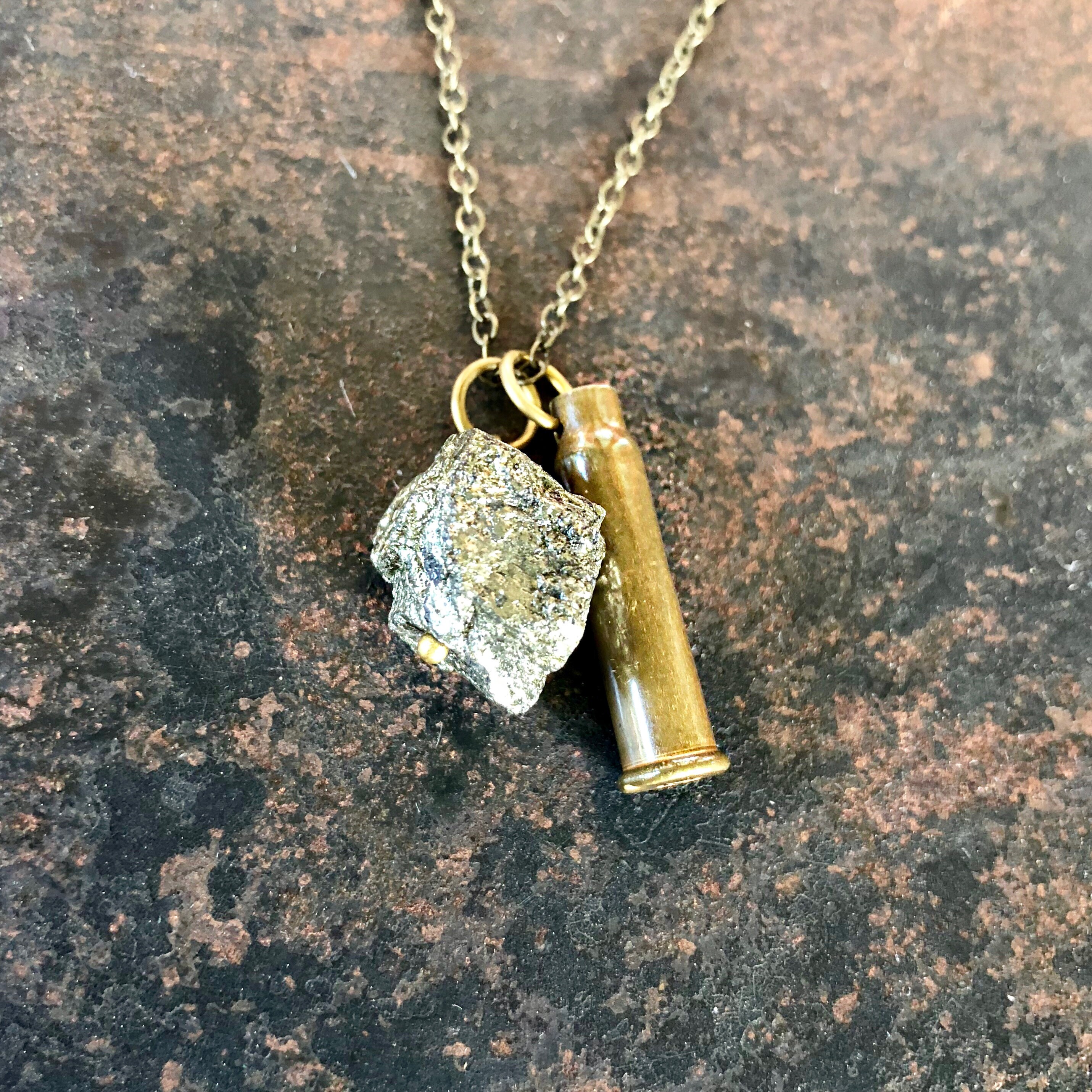Recycled Bullet, Pyrite Necklace, Bullet Casing Jewelry, Necklace ...