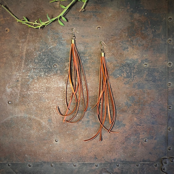Rust Earrings Brown Leather Earrings Leather Earring Boho - Etsy
