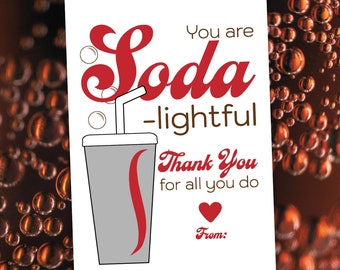 EDITABLE Teacher Appreciation Gift Tags Printable for Soda Gift "you're ...