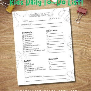 Kids Daily to Do List Printable – Kids Chore Chart – Morning Routine ...