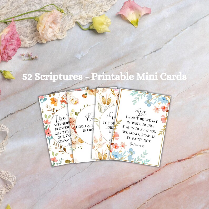 52 Bible Verse Cards Instant Download for Self Care, Watercolor Floral ...