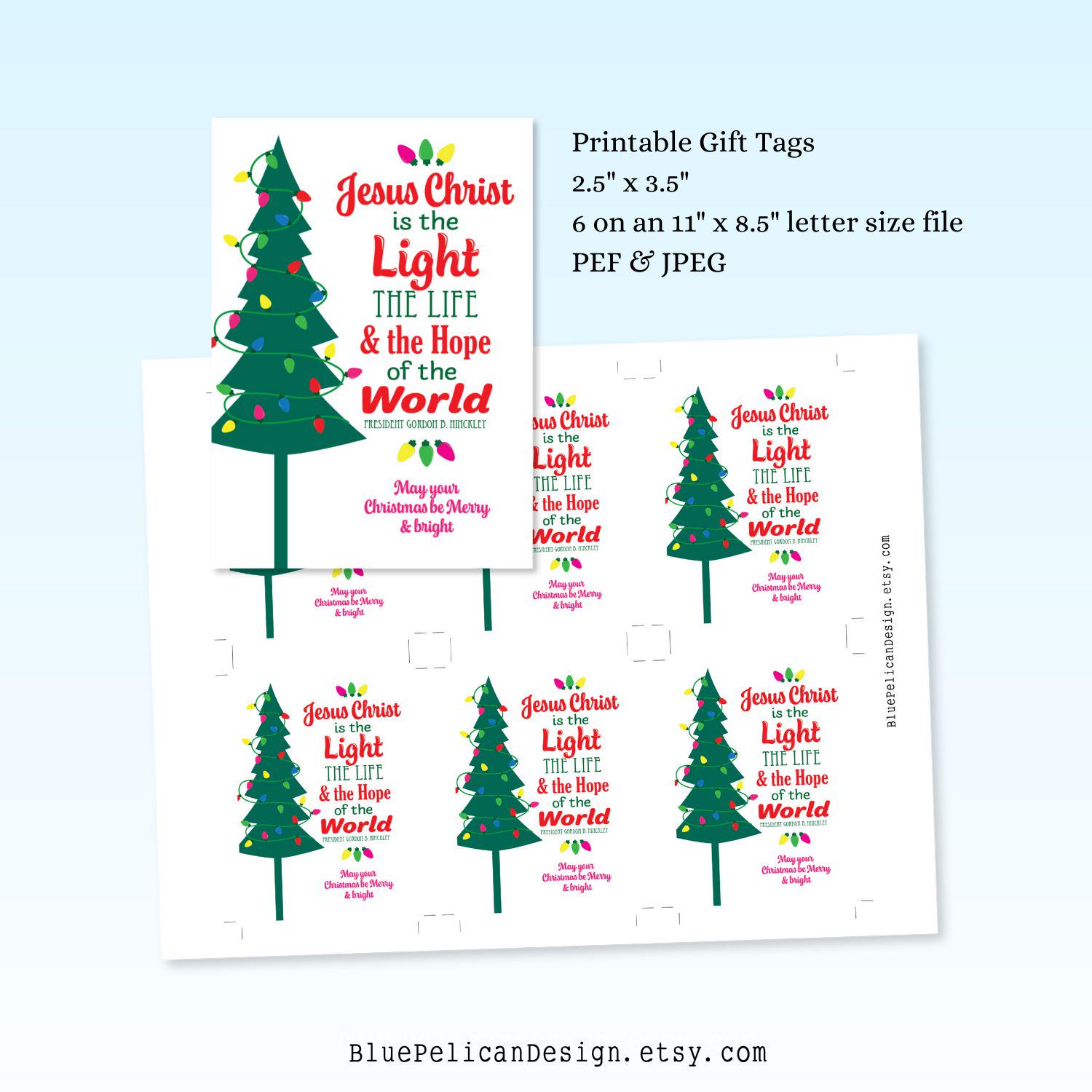LDS Christmas Gift Tag – Jesus is the Light Favor Tag (digital Download ...