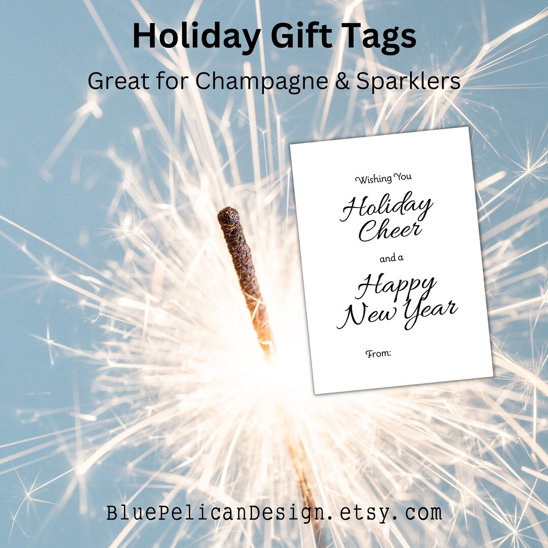 Holiday Cheer Gift Tag Template Printable Gold NYE Favor Tags Editable ...
