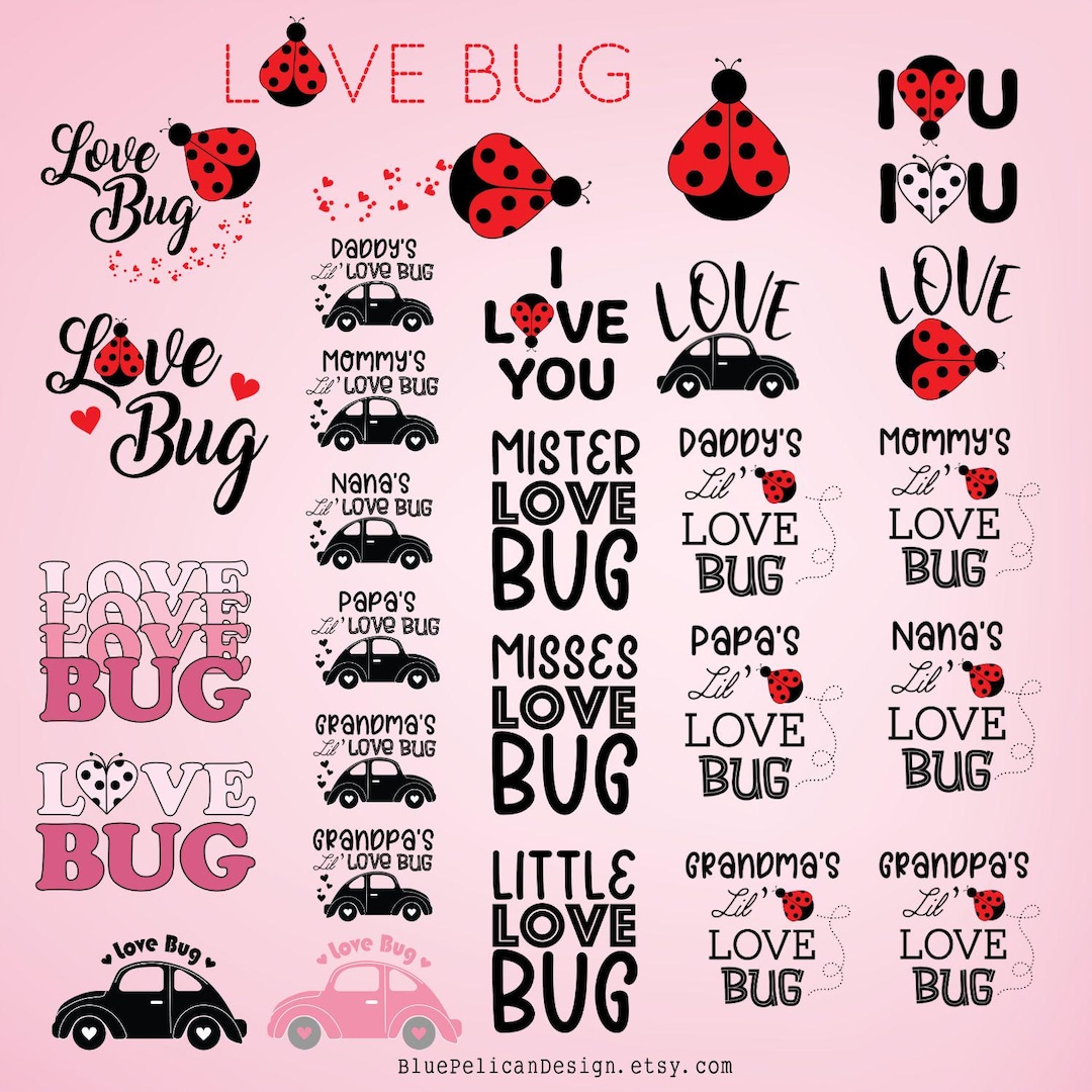 Love Bug Clipart | Heart SVG, VW Herbie Bug Car and Lady Bug Graphics ...
