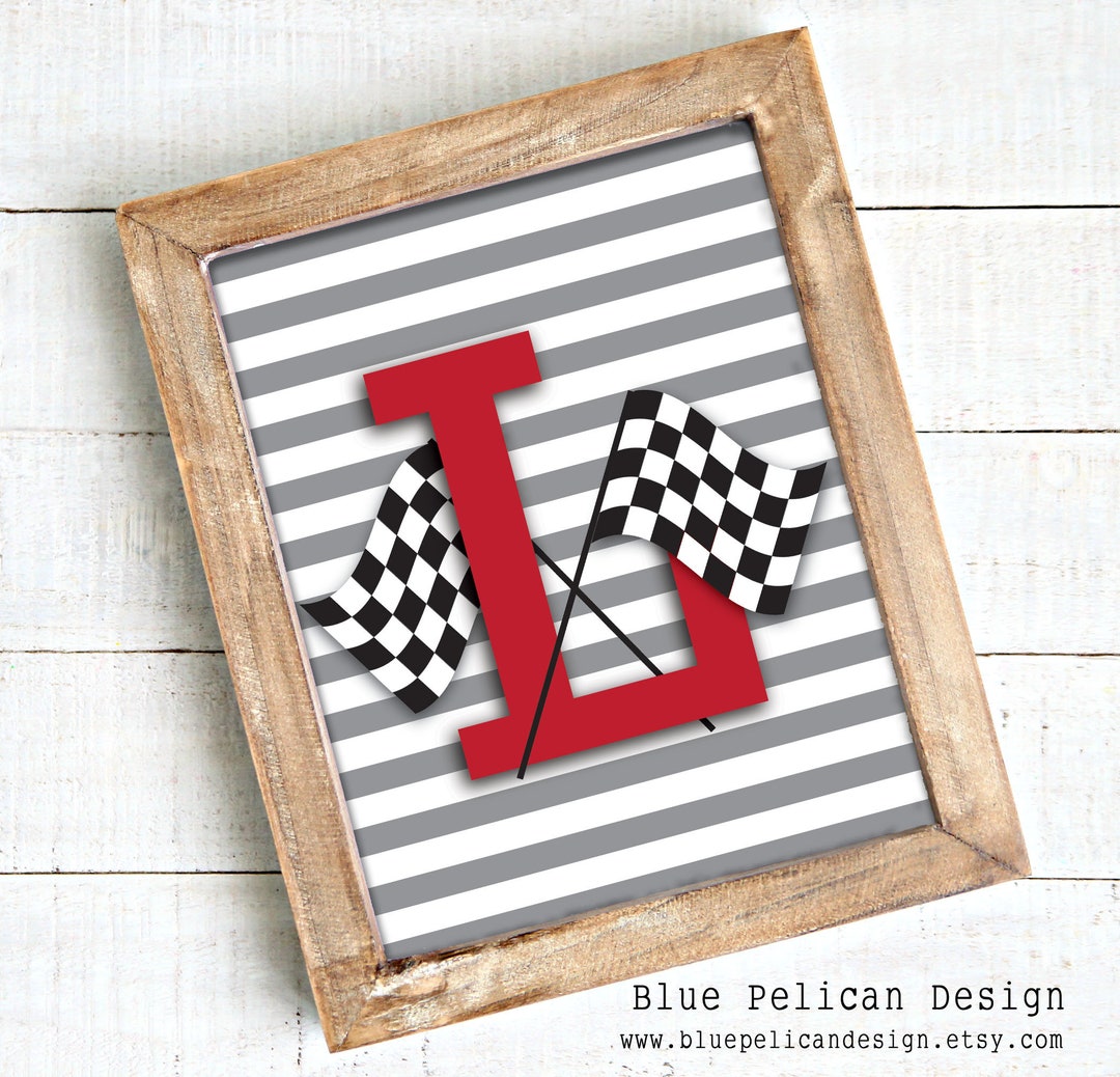 Car Theme Wall Art – Letter Wall Art – Letter and Initial Print, Boy ...