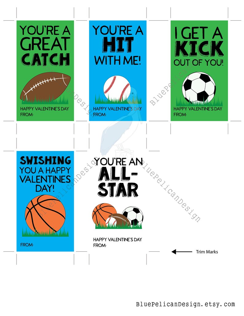 Sports Valentine Cards - Printable Gift Tags (PDF, JPG) - Etsy