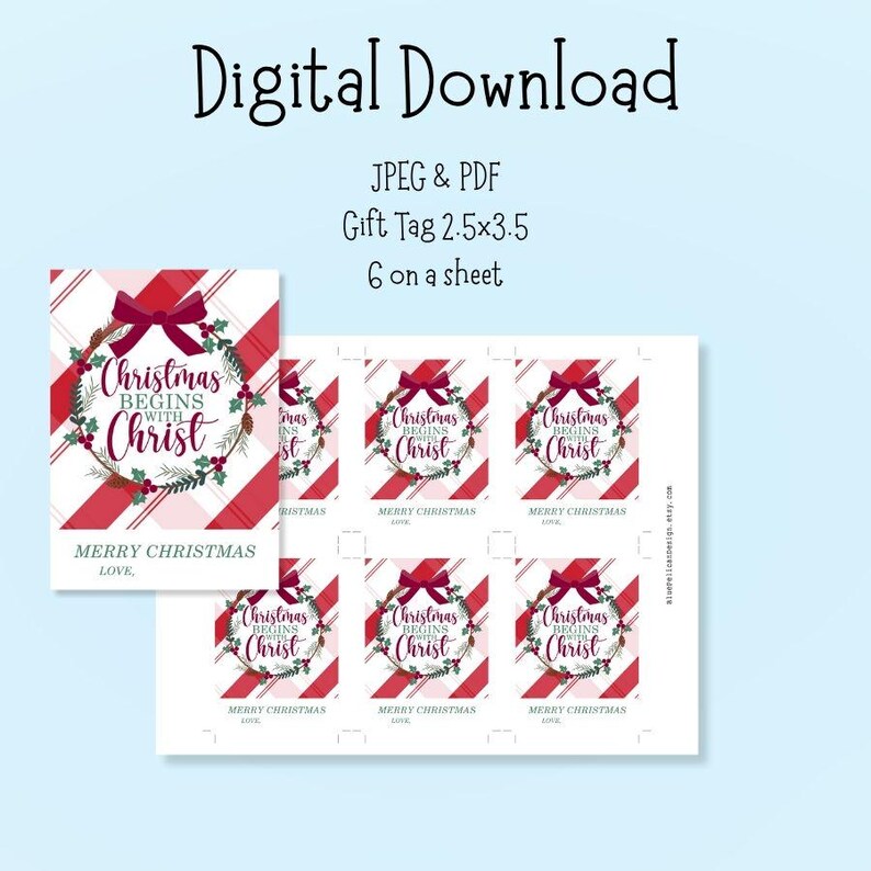 Christmas Begins With Christ Holiday Gift Tag, Printable Religious ...