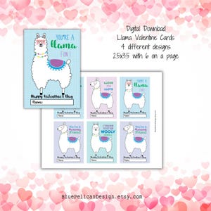 Llama Valentine, Children's Valentine Card, Printable Classroom Cards ...