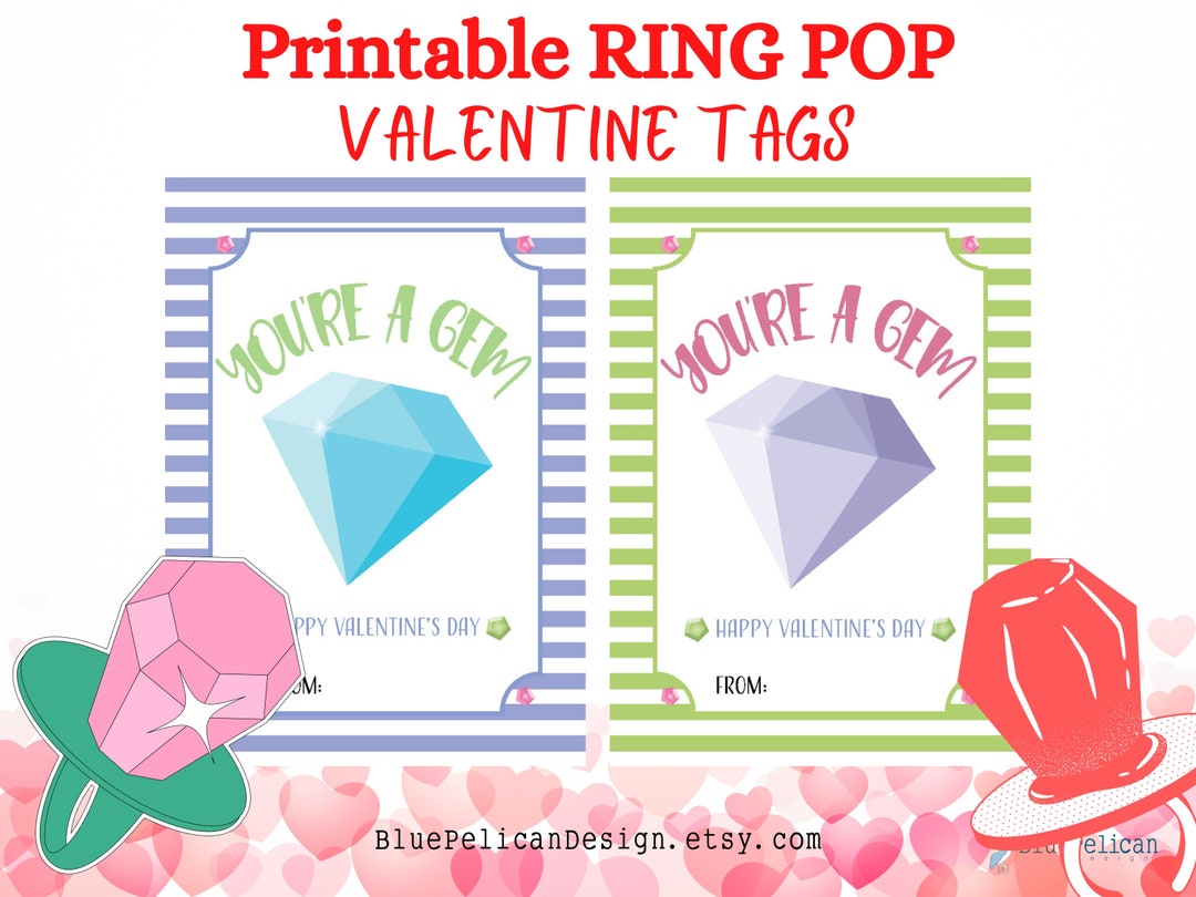 Ring Pop Valentine's Day Tag – You're a Gem Printable (digital Download ...