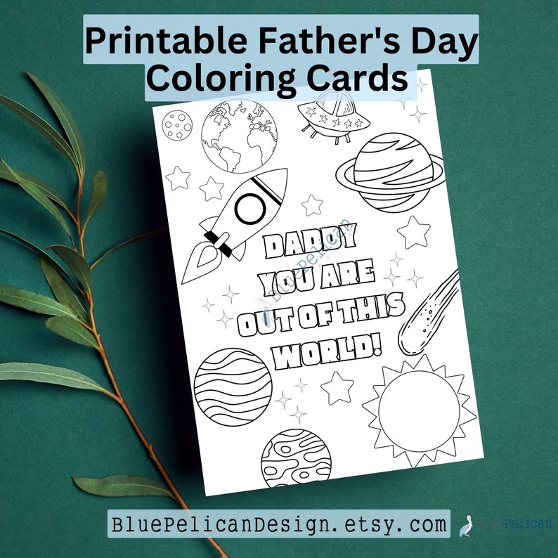 Space Card for Dad Happy Father's Day Coloring Cards - Etsy