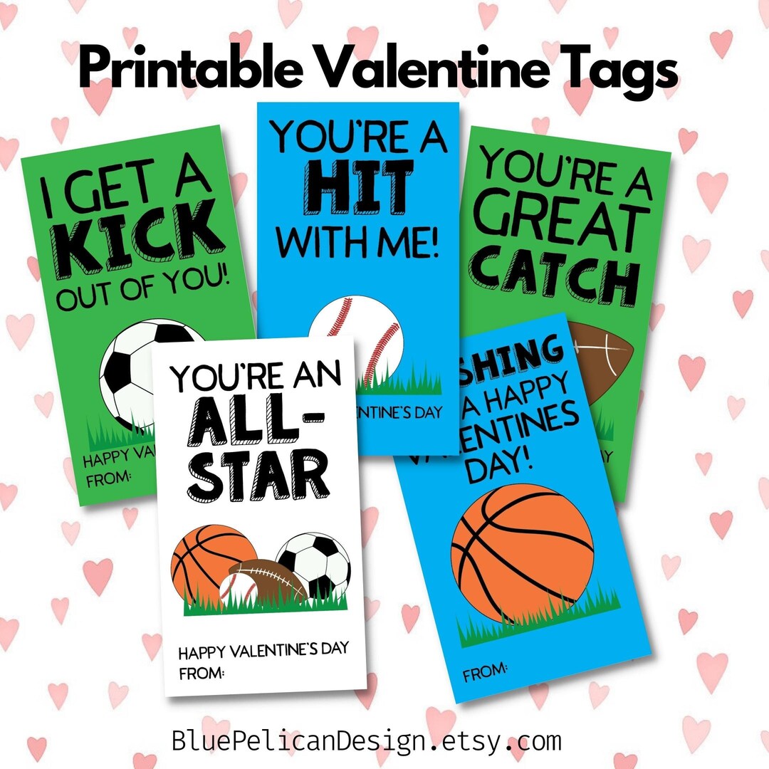 Boy Valentine Card - Sports Valentine - Class Valentine Gift Tag ...