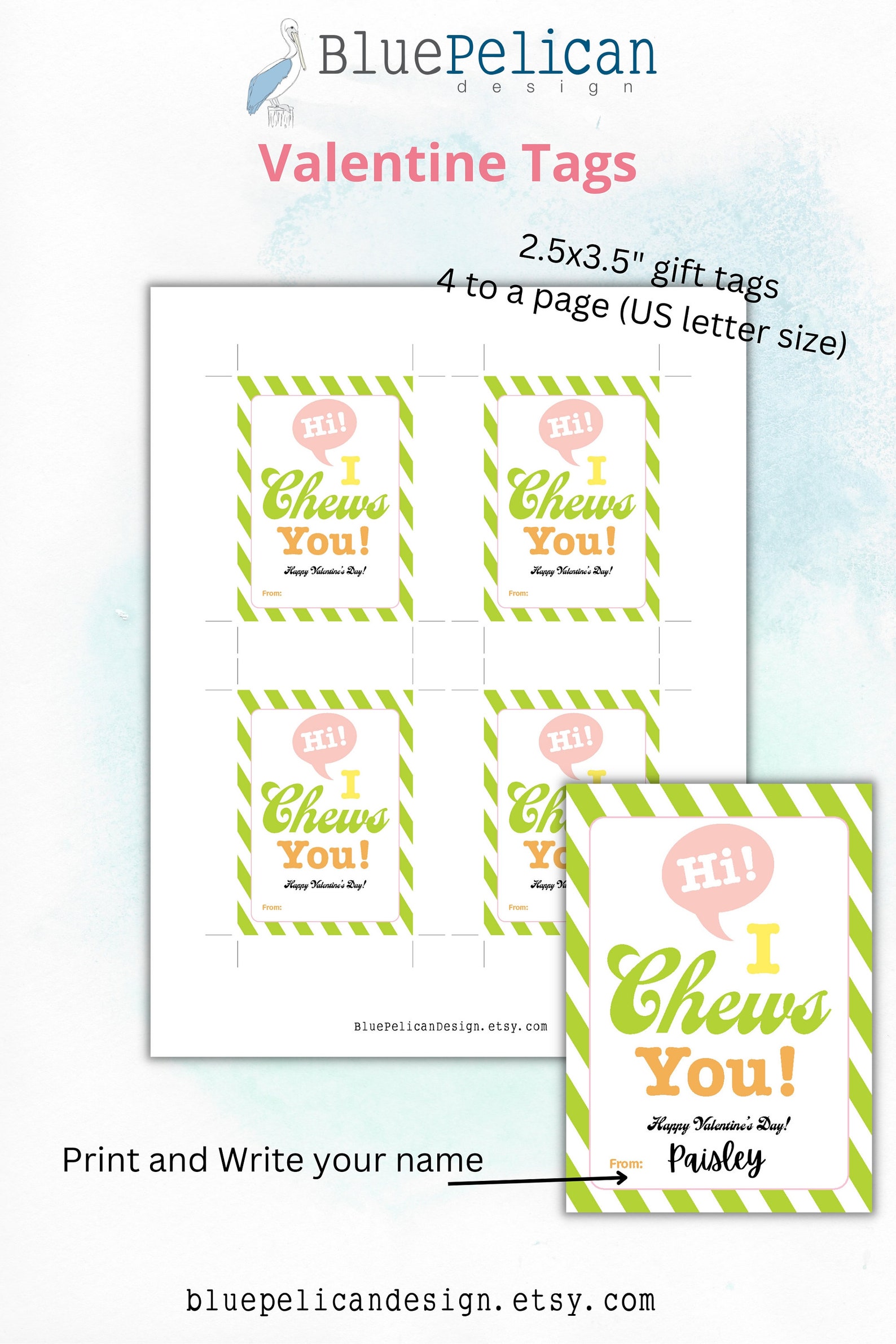 Hi I Chews You Valentine Card – Printable Gift Tag (PDF) - Etsy