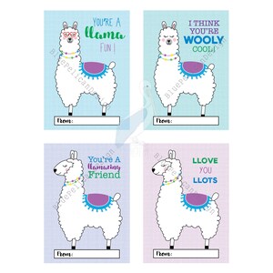 Printable Classroom Valentine Card for Kids Llama Valentine Valentine ...