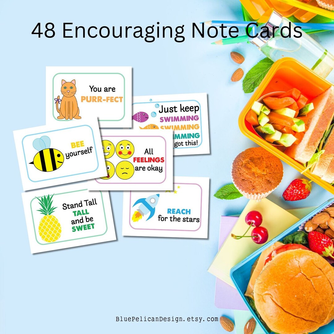 Kids' Lunch Box Affirmation Cards – 48 Printable Encouragement Notes ...