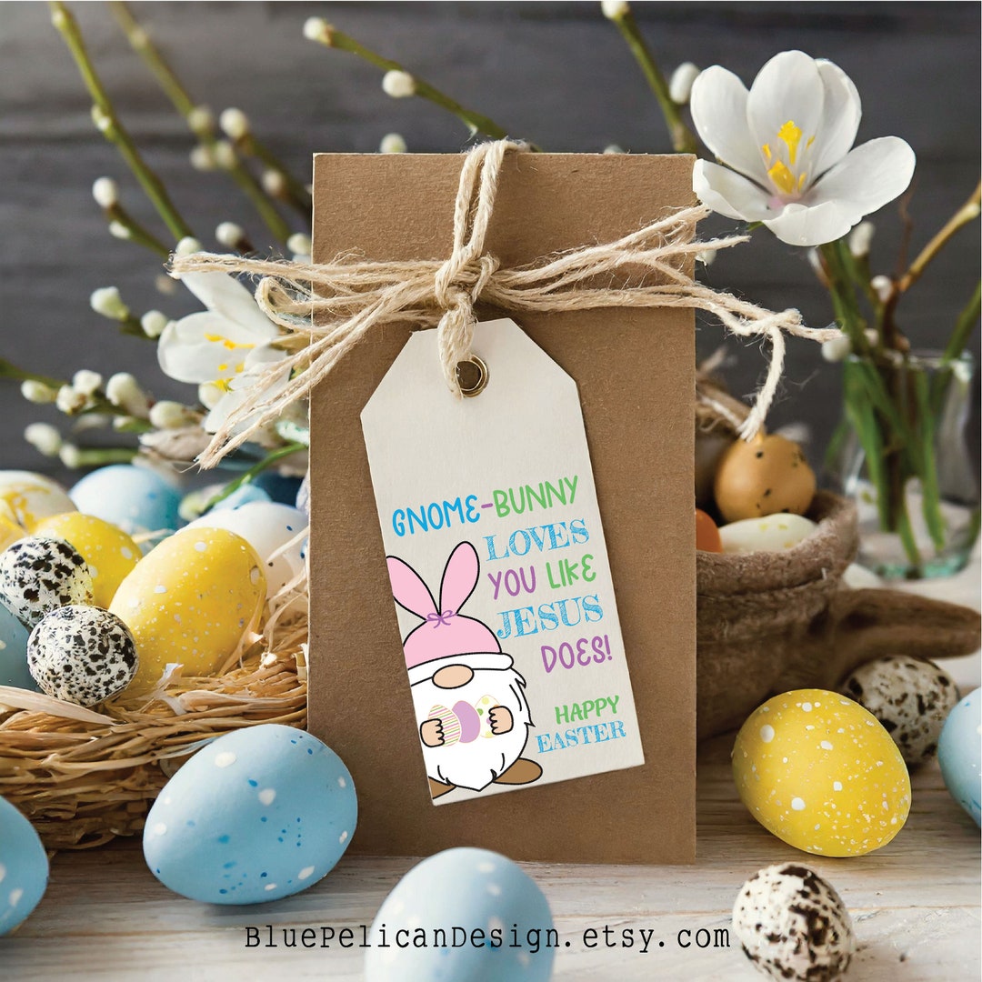 Easter Bunny Favor Tags – Gnome Bunny – Christian Easter Printables ...
